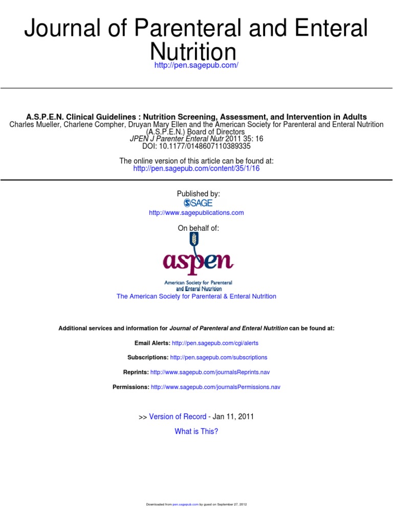 A.S.P.E.N. Clinical Guidelines - Nutrition Screening, Assessment, and ...