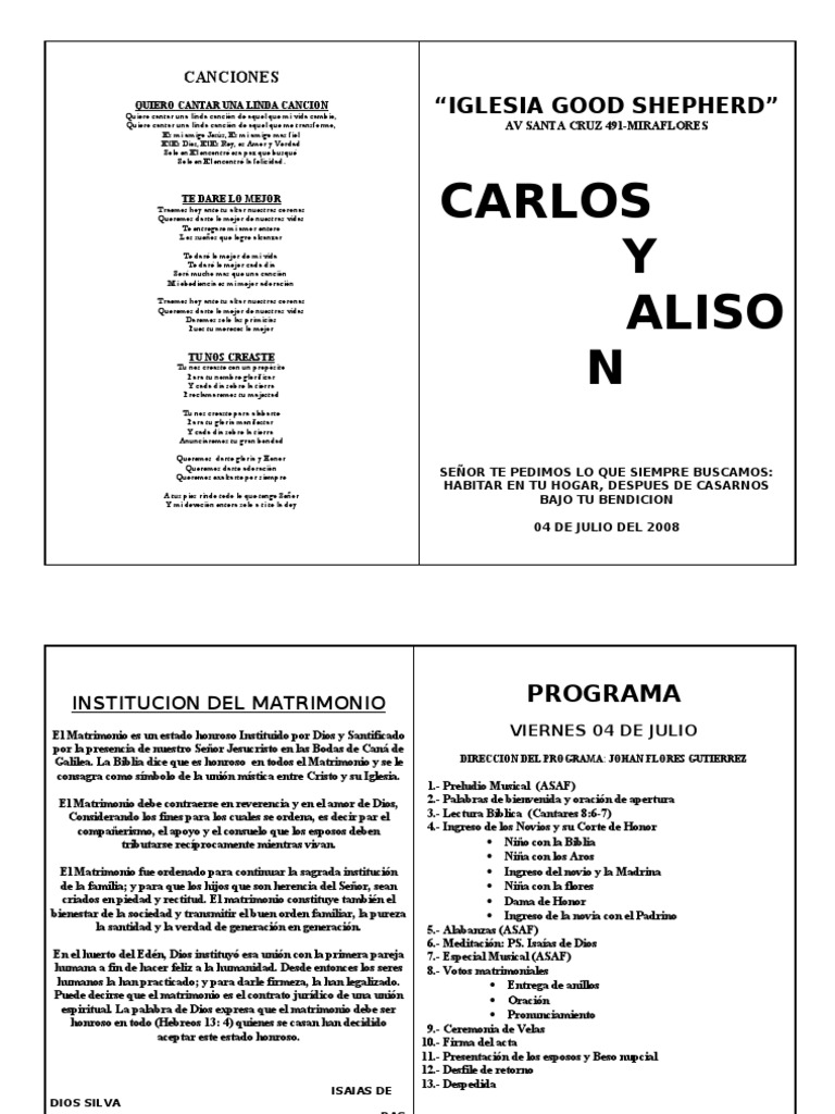 Programa de Bodas | PDF | Matrimonio | Comportamiento religioso y experiencia