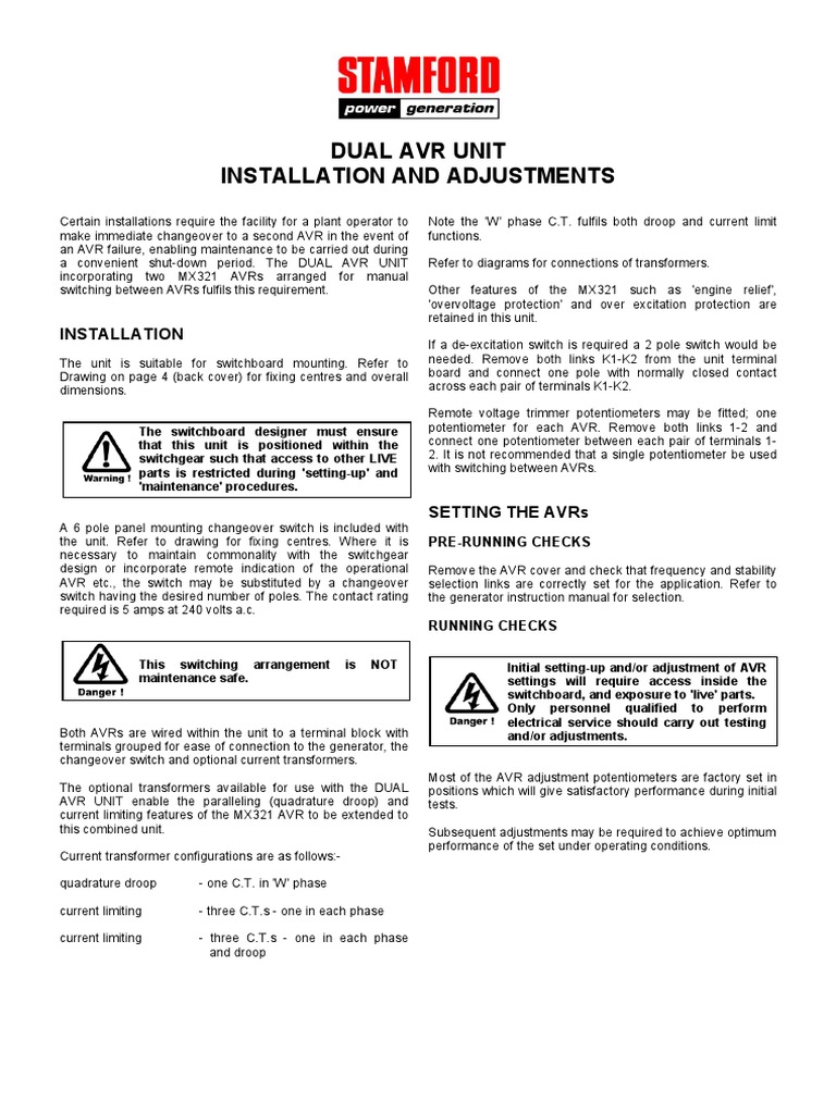 Dual Avr Unit Installation and Adjustments | PDF | Switch | Transformer