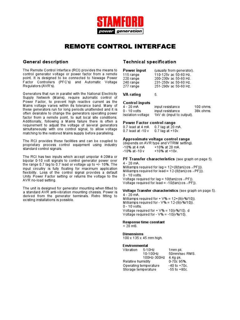 Remote Control Interface: General Description Technical Specification ...