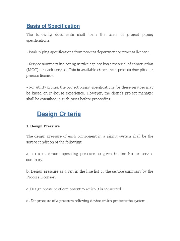 Piping Specification Design Criteria | PDF | Pipe (Fluid Conveyance ...