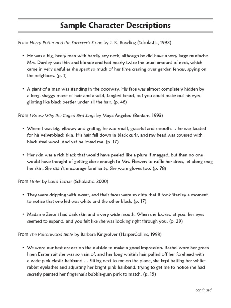Sample Character Descriptions: Continued | PDF