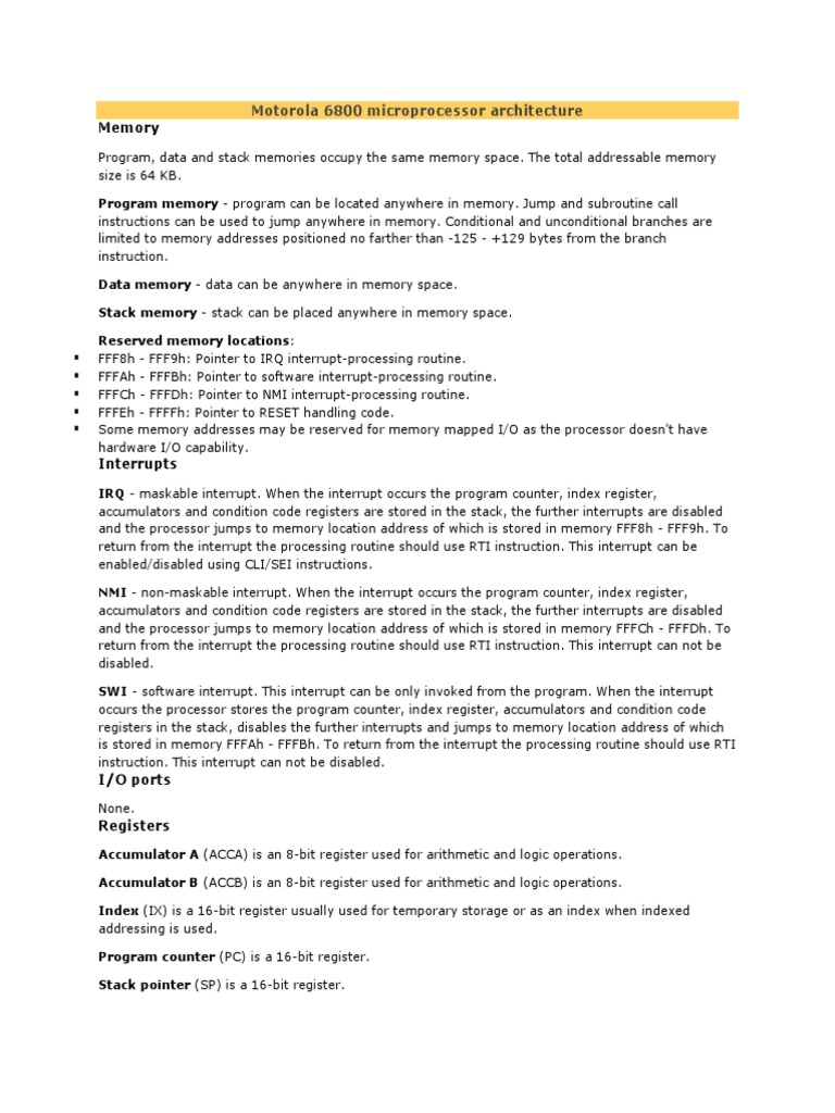 Memory: Motorola 6800 Microprocessor Architecture | PDF | Instruction Set | Subroutine