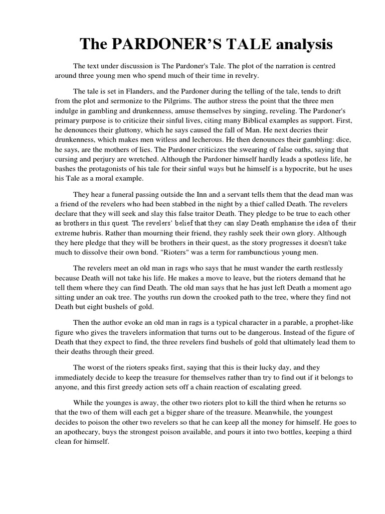 The PARDONER'S TALE Analysis | PDF