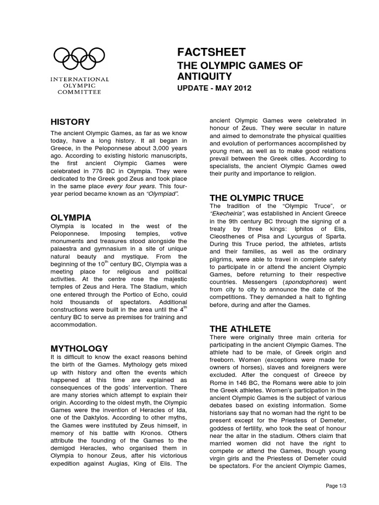 The Olympic Games of The Antiquity | PDF | Ancient Greece | Sports