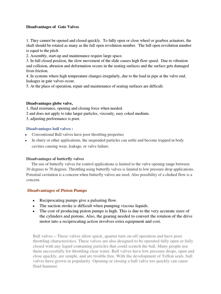Disadvantages of Gate Valves | PDF | Valve | Pump