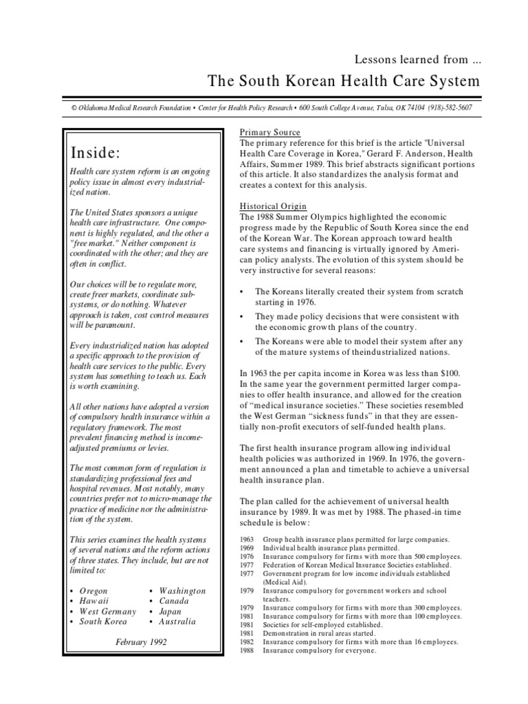 The South Korean Health Care System: Lessons Learned From .. | PDF ...