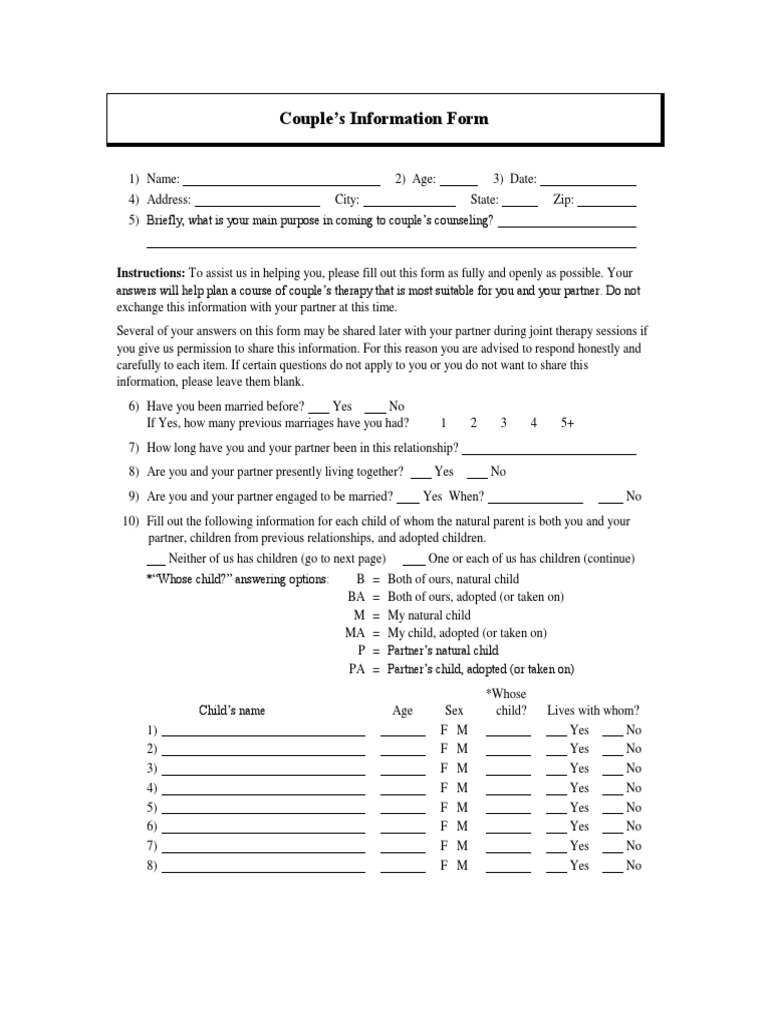 Couples Questionnaire | PDF | Marriage | Mental Health