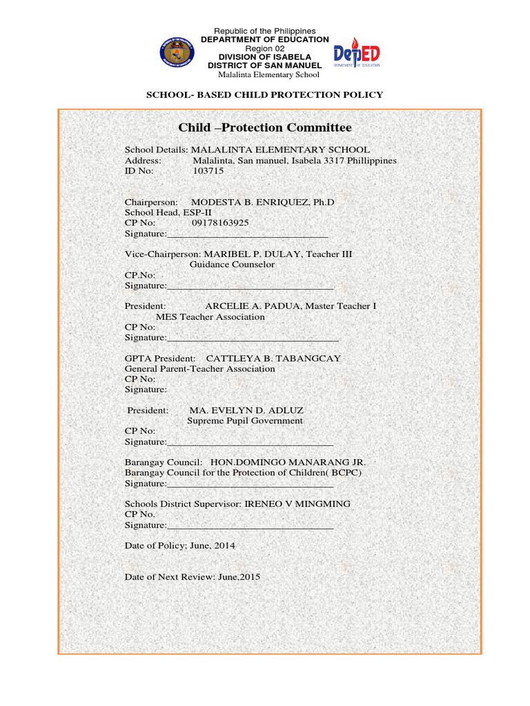 School-Based Child Protection Policy | PDF | Bullying | Violence