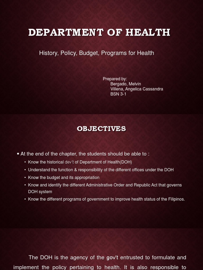 Department of Health: History, Policy, Budget, Programs For Health ...