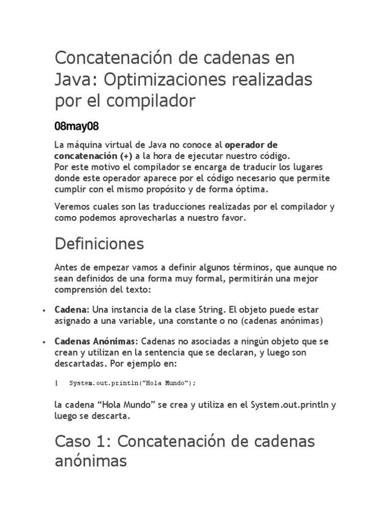 Concatenación de Cadenas en Java | PDF | Compilador | Java (lenguaje de ...