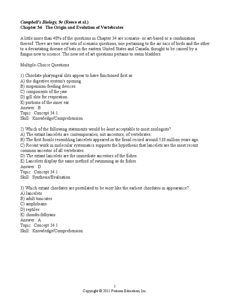 Chapter 34 The Origin and Evolution of Vertebrates: Campbell's Biology ...