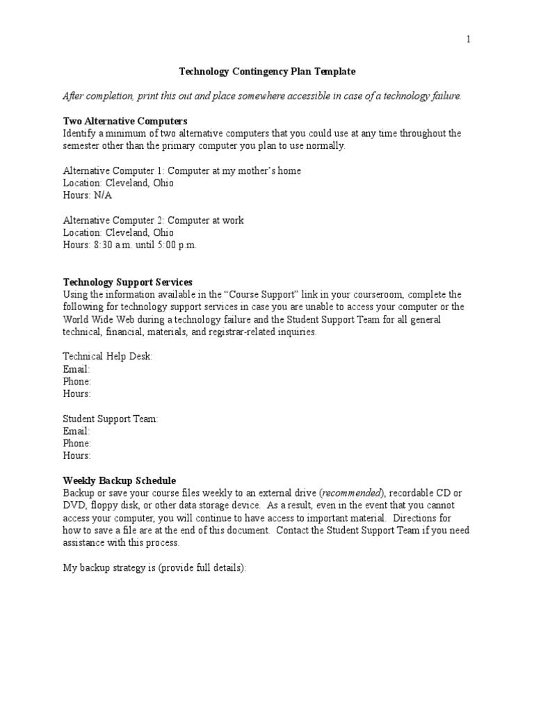 DDBA-8005 Technology Contingency Plan Template | PDF