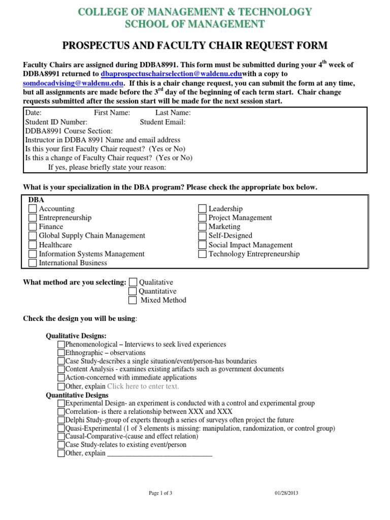 DBA Prospectus Chair Request Form | PDF | Quantitative Research ...