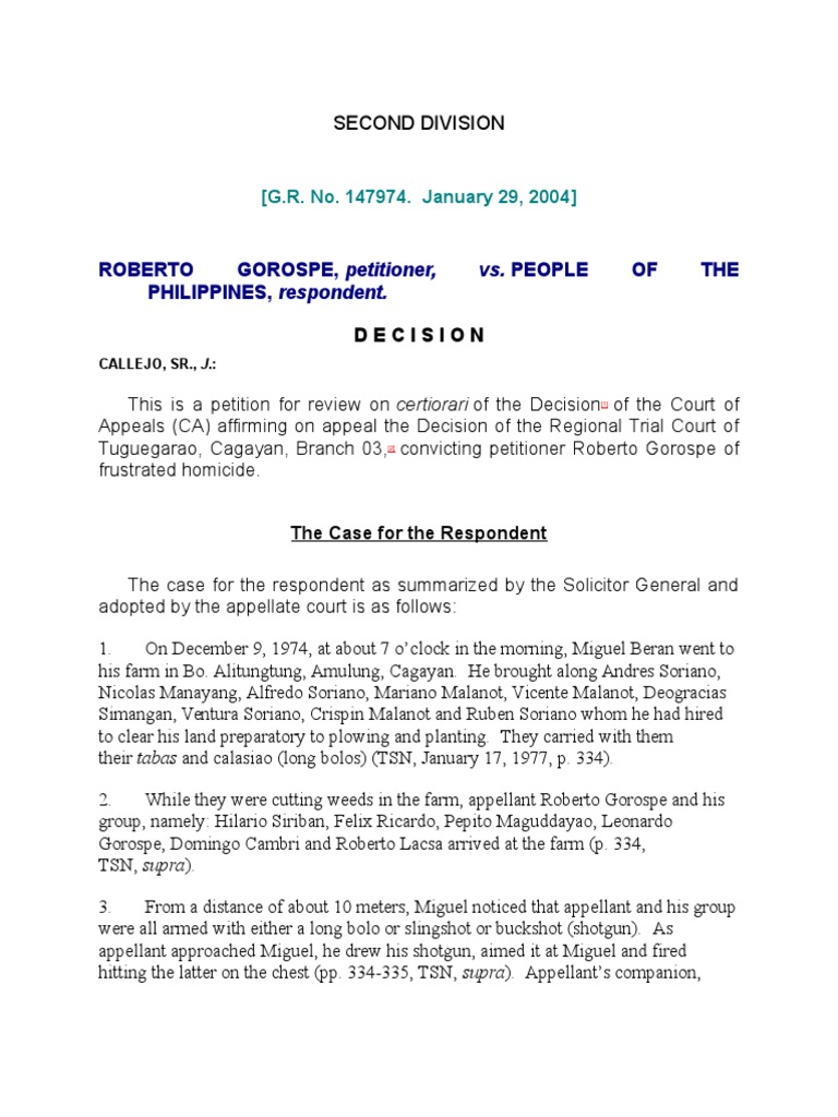 Frustrated Homicide Case: Gorospe v. People | PDF | Public Law ...