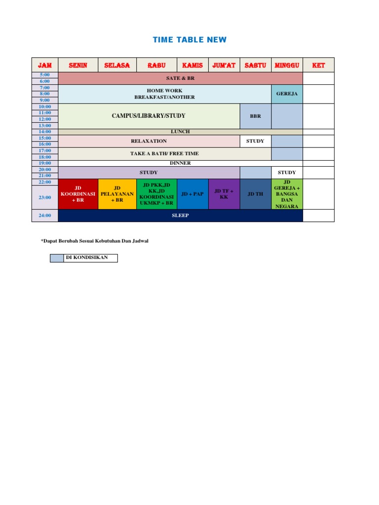Weekly Schedule and Activities | PDF | Cooking, Food & Wine