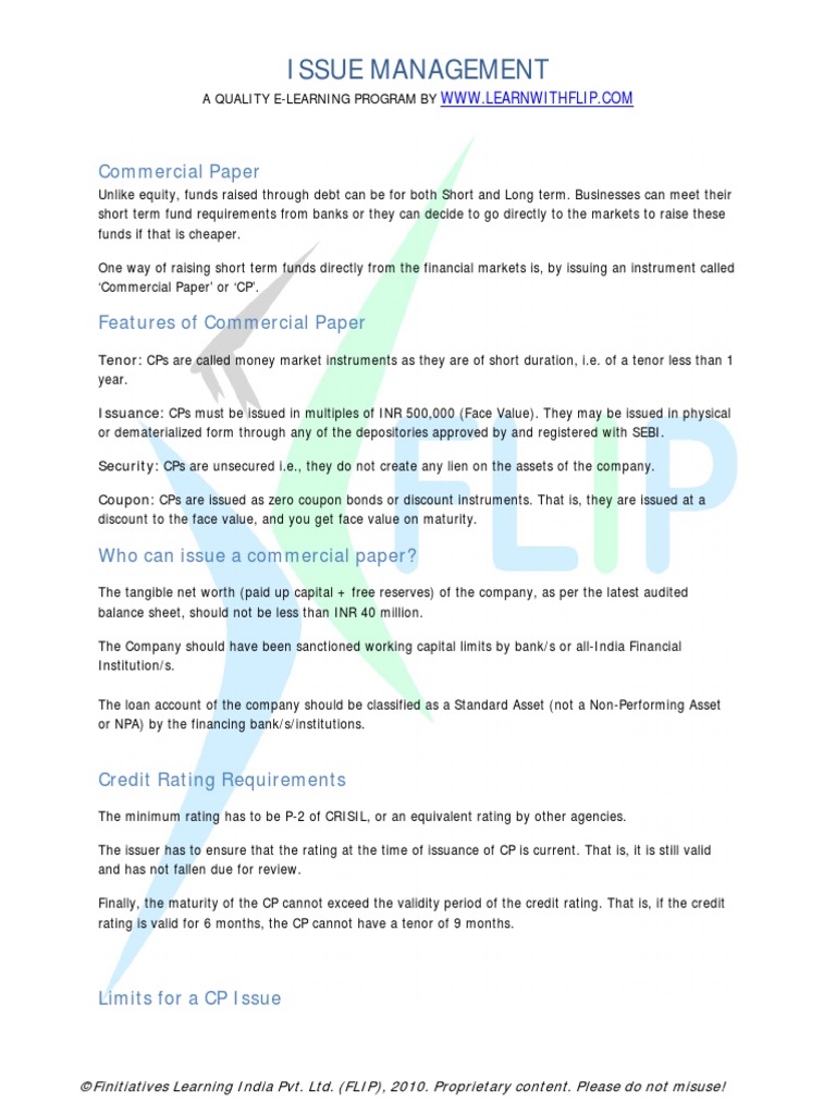 Issuance Process of Commercial Paper CPs | Download Free PDF ...