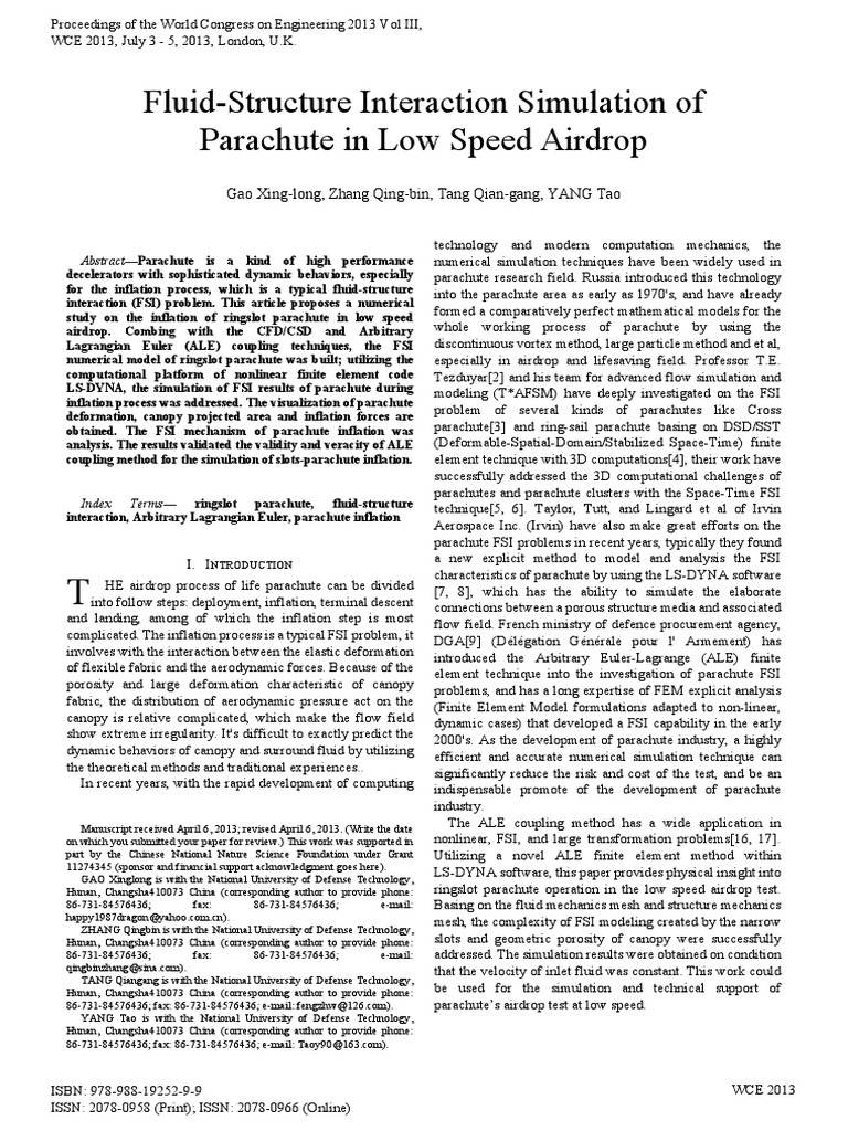 Fluid-Structure Interaction Simulation of Parachute in Low Speed ...