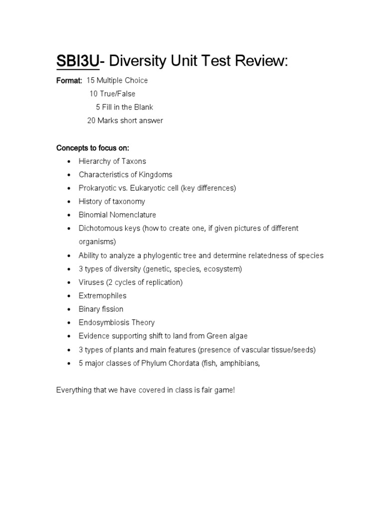 Sbi3u - Unit 1 Review Sheet | PDF | Science & Mathematics