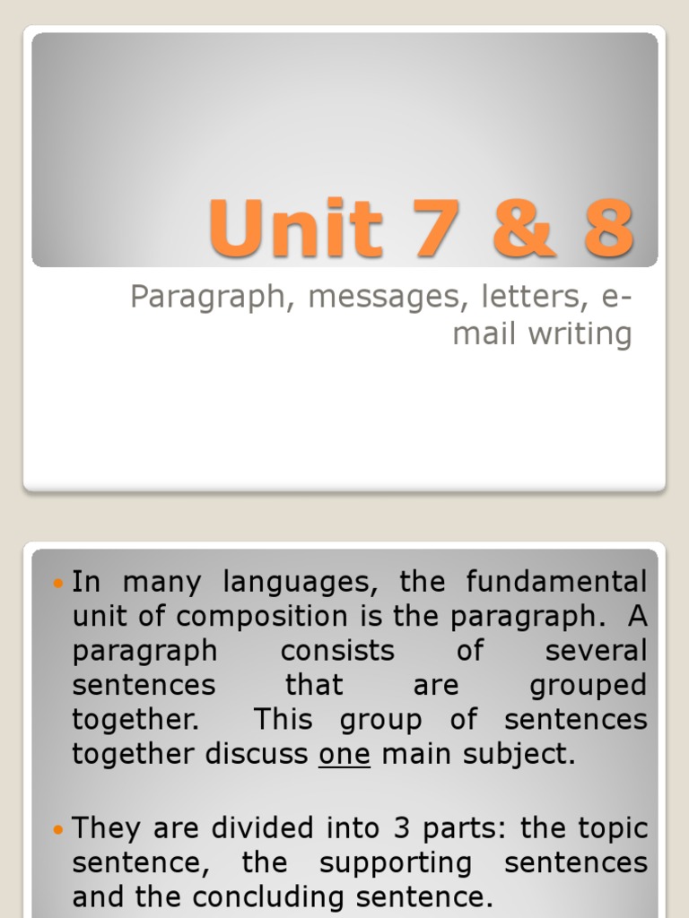Unit 7 & 8: Paragraph, Messages, Letters, E-Mail Writing | PDF ...