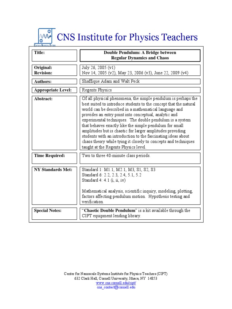 Double Pendulum Pdf Chaos Theory Physical Sciences