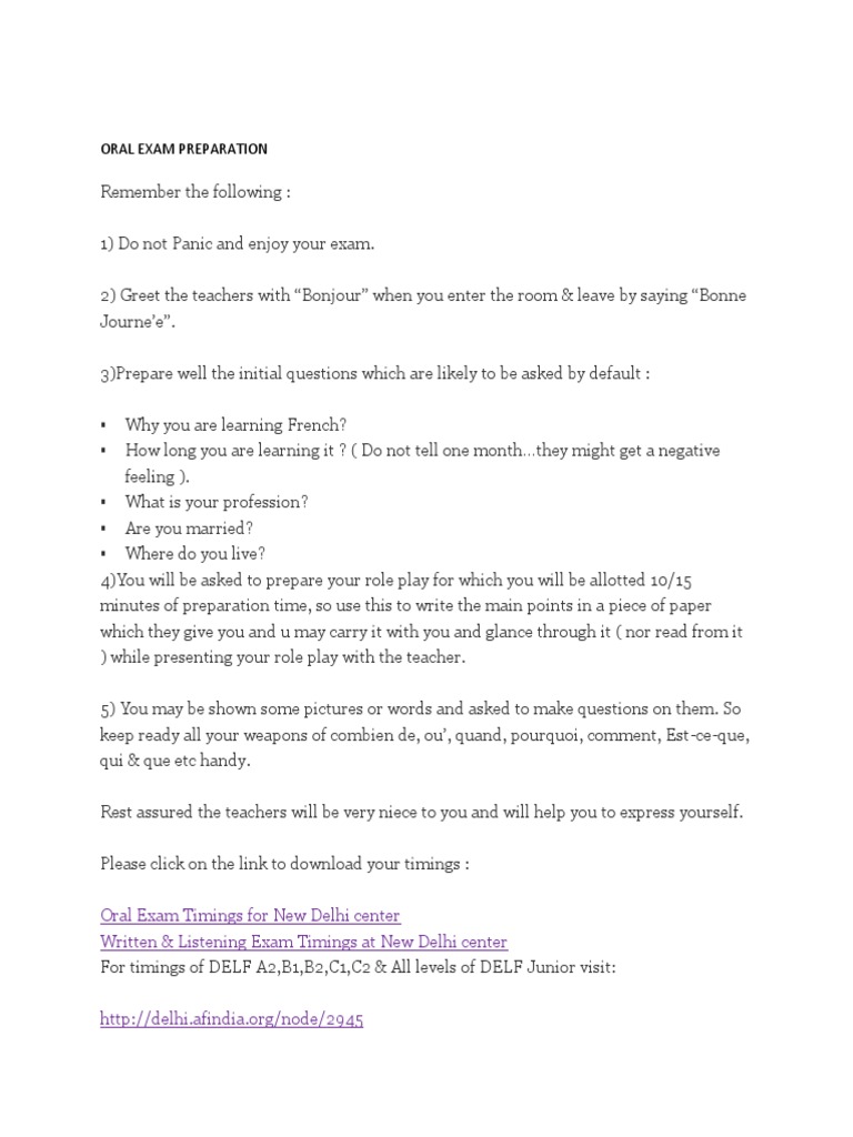 Oral Exam Tips for DELF A1 Students | PDF | French Language | Computer ...