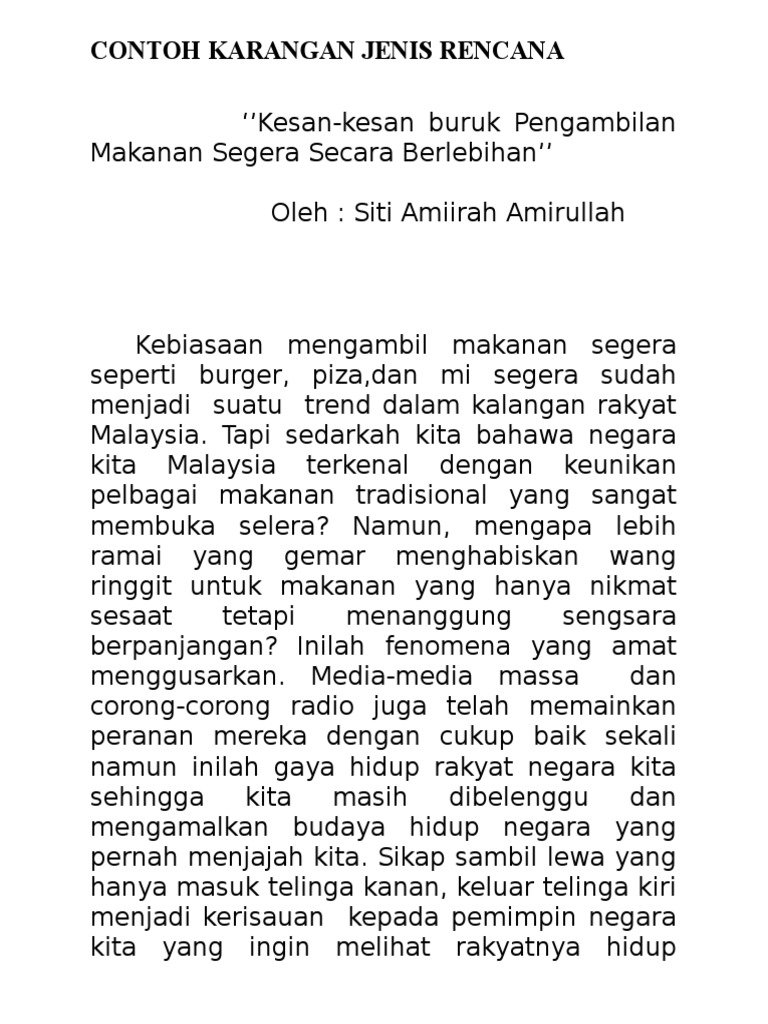 Contoh Karangan Jenis Rencana Pdf