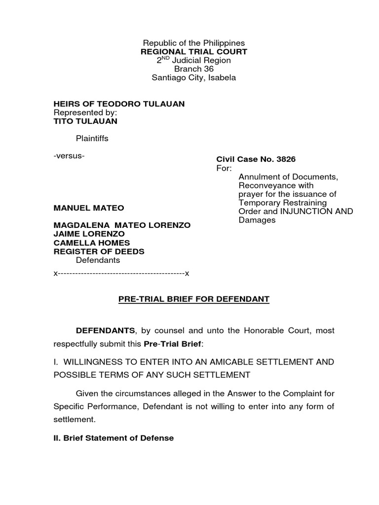 Pre Trial Brief | Download Free PDF | Lawsuit | Complaint