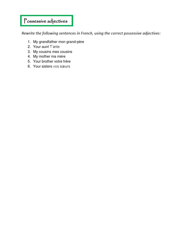 French Possessive Adjectives Guide | PDF