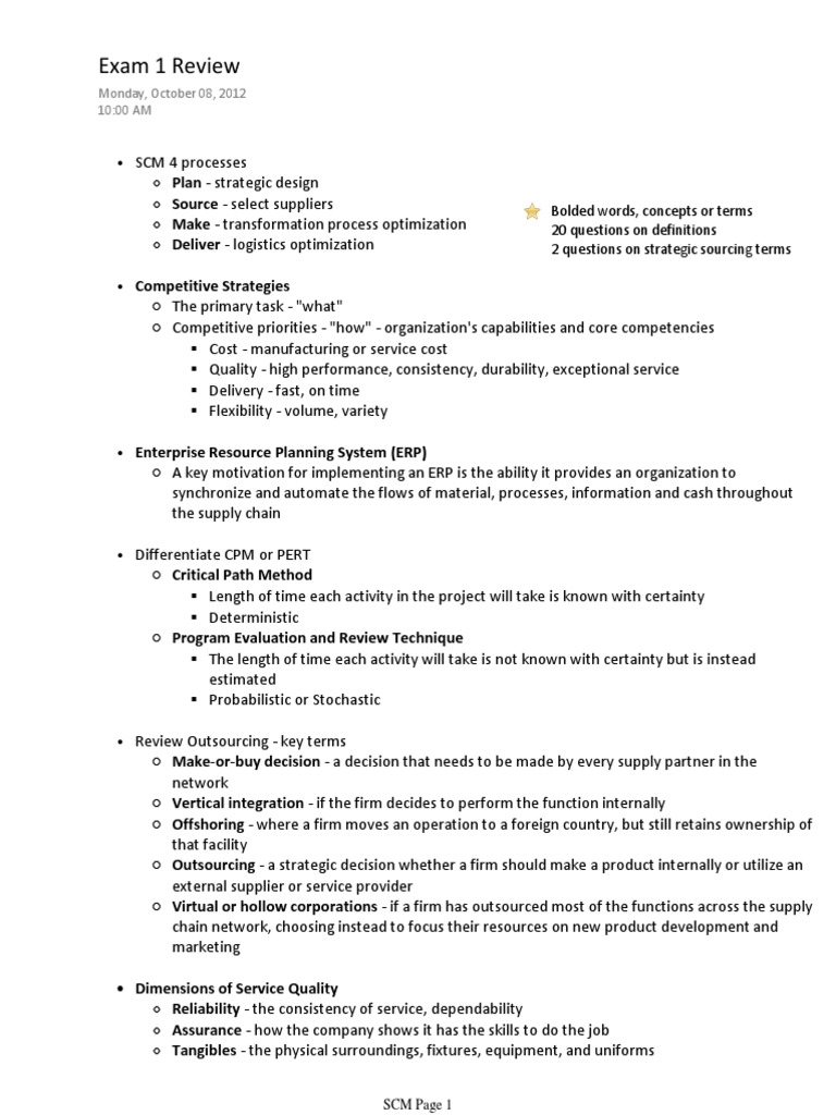 Exam 1 Review | Download Free PDF | Supply Chain | Enterprise Resource ...