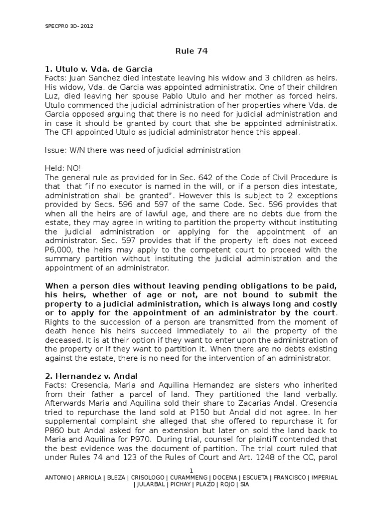 Rule 74 Digests | PDF | Private Law | Common Law