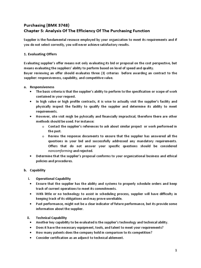 Purchasing Notes Chap 5 | PDF | Benchmarking | Prices