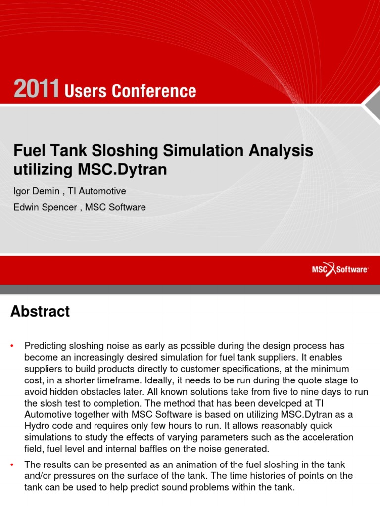 Automotive Fuel Tank Sloshing Analysis | PDF | Simulation | Mechanical ...