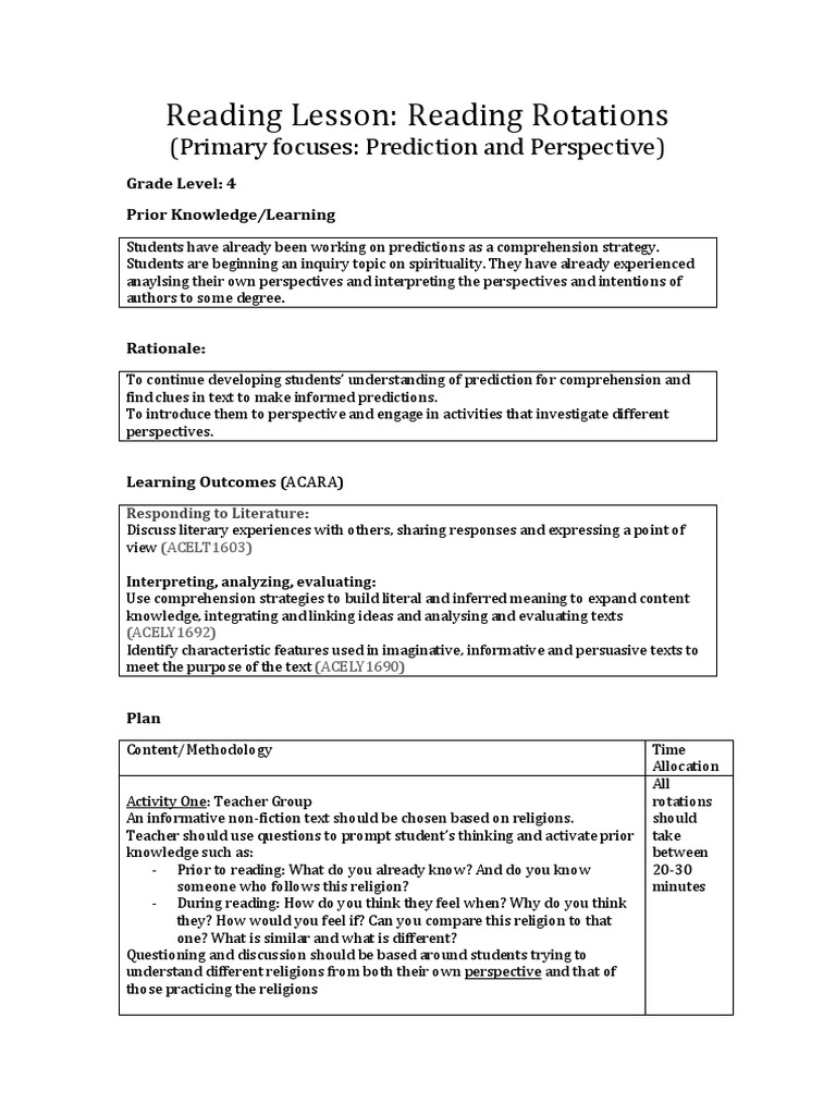 Grade 4 Reading Rotations Guide | PDF | Communication | Cognition