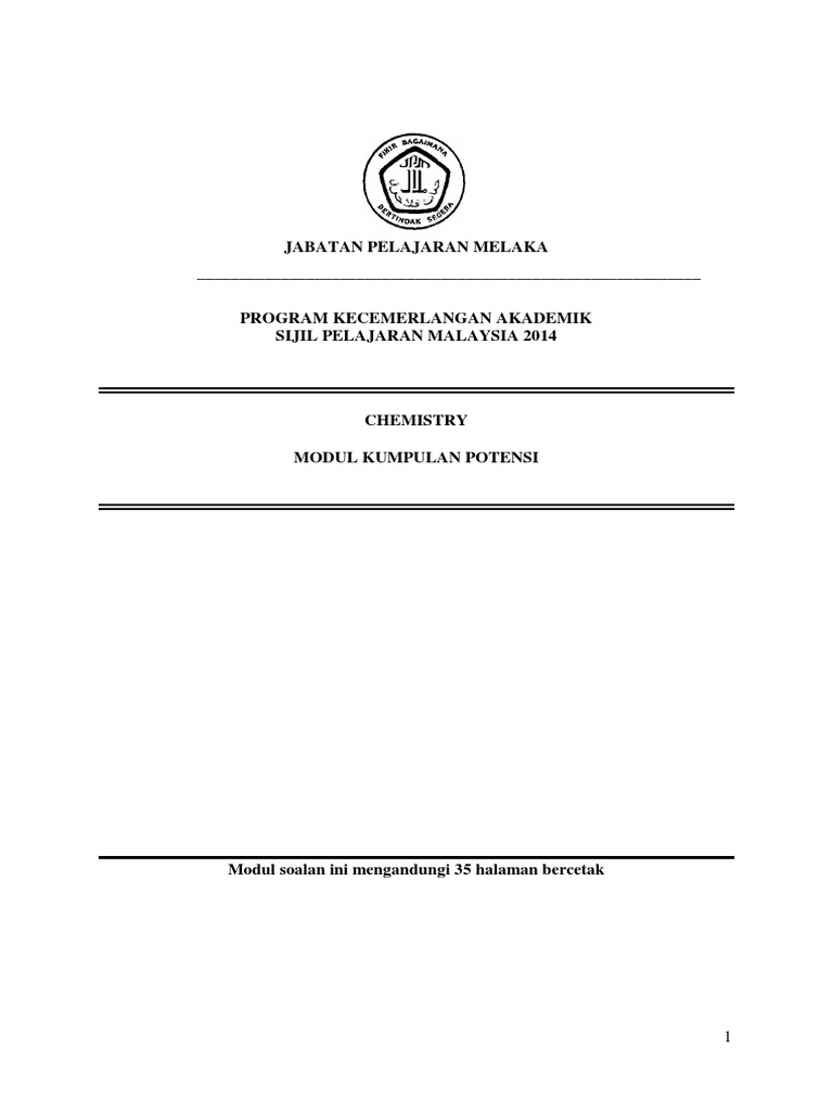 Modul Potensi Kimia Melaka Gemilang SPM 2014 | PDF