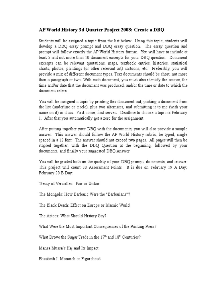 AP World History DBQ Project Guide | PDF | Writing | Text