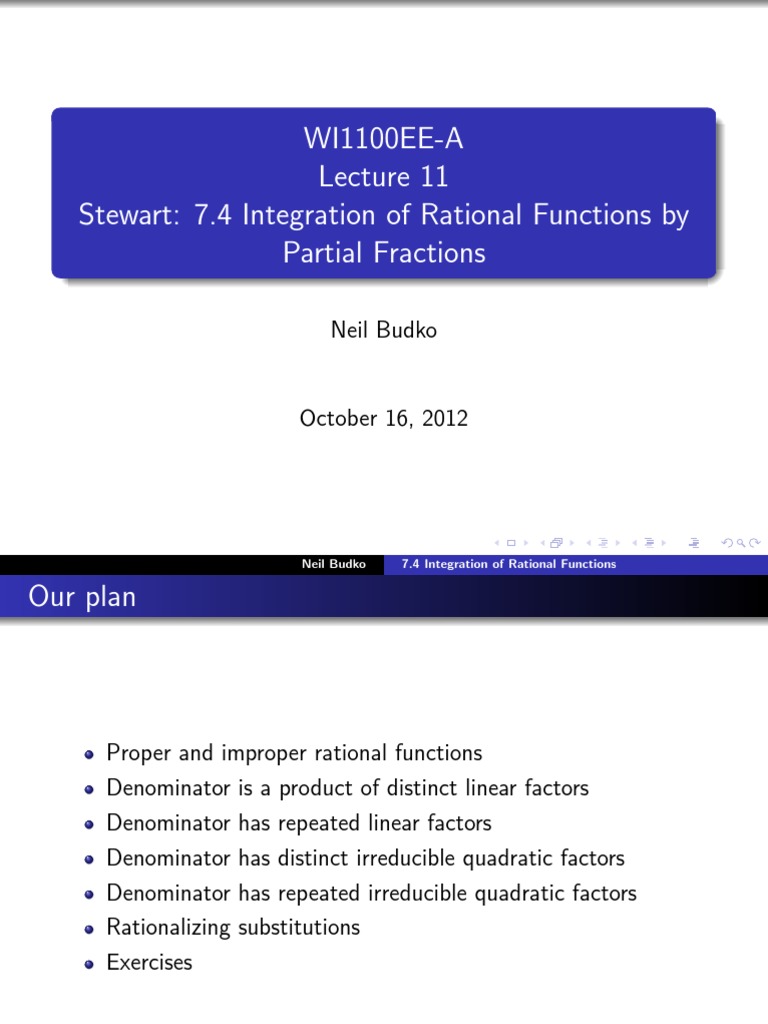 WI1100EE-A Stewart: 7.4 Integration of Rational Functions by Partial Fractions | PDF | Fraction ...