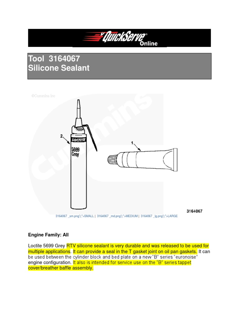 Tool 3164067 Silicone Sealant: Engine Family: All | PDF | Vehicle Parts ...