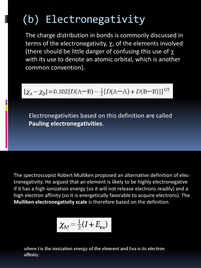 (B) Electronegativity: Pauling Electronegativities | PDF | Molecular ...