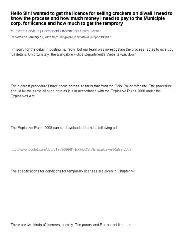 Diwali Crackers License | PDF | Fireworks | License