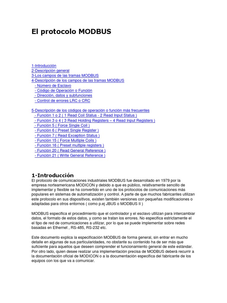 El Protocolo MODBUS PDF | PDF | Ascii | Poco
