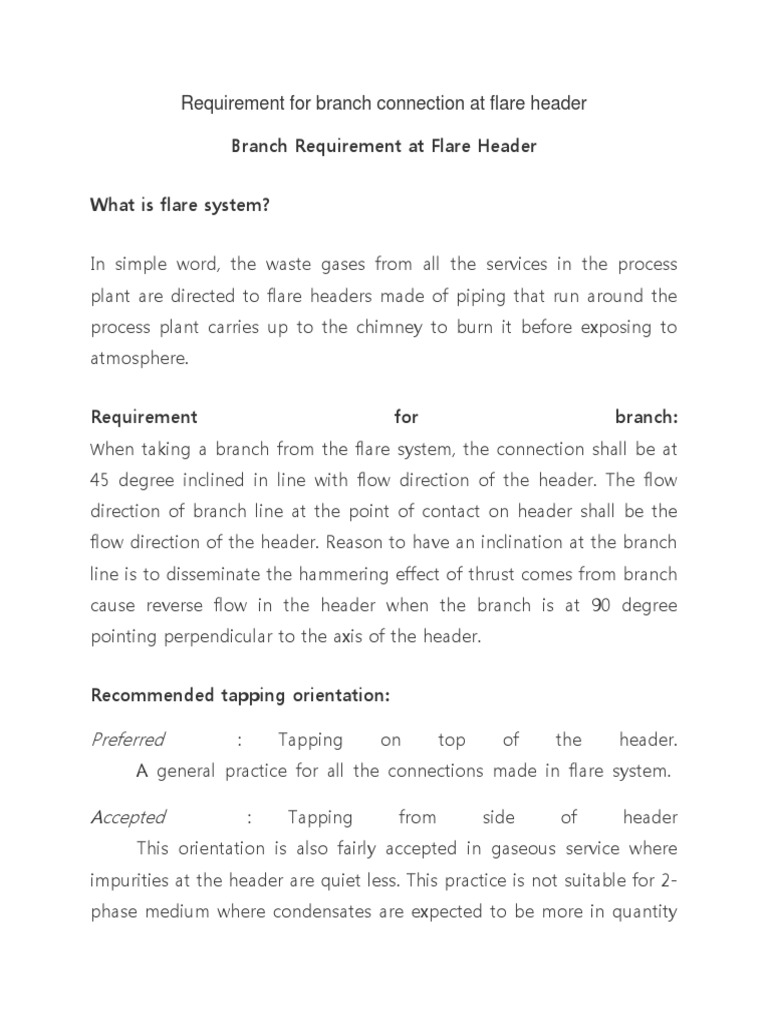 Branch Connection Requirements for Flare Headers | PDF | Pipe (Fluid ...