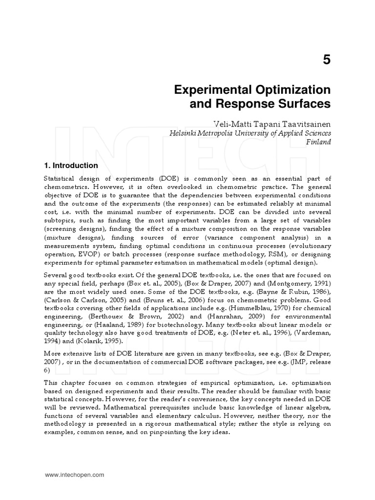 Experimental Optimization and Response Surfaces: Veli-Matti Tapani Taavitsainen | Download Free ...