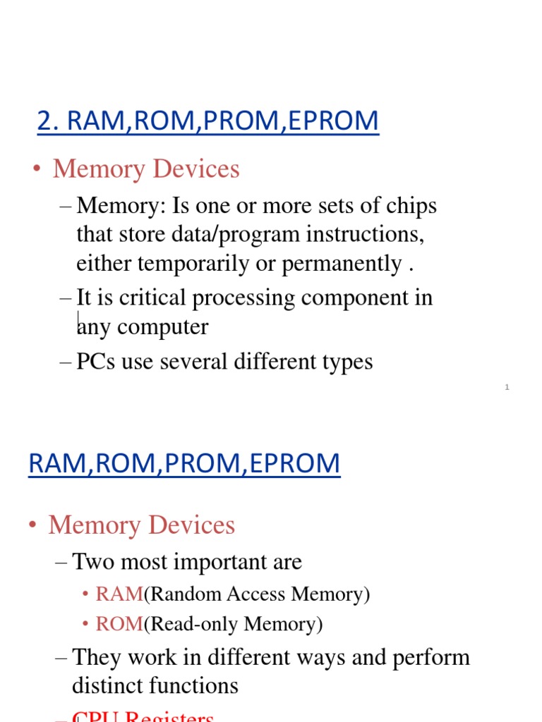 Ram, Rom, Prom, Eprom: - Memory Devices | PDF | Read Only Memory ...