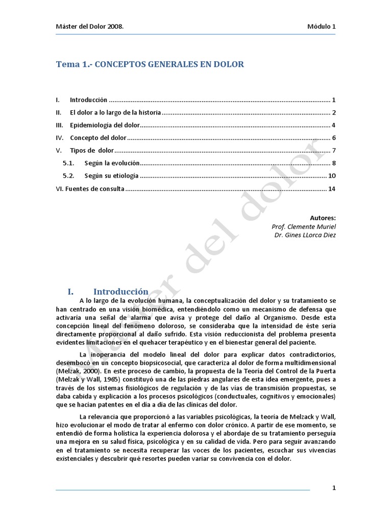 Capitulo 1 - CONCEPTOS GENERALES EN DOLOR PDF | PDF | Dolor | Medicina CLINICA