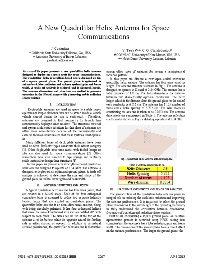 A New Quadri C Ifilar Helix Antenna For Communications Space | PDF ...