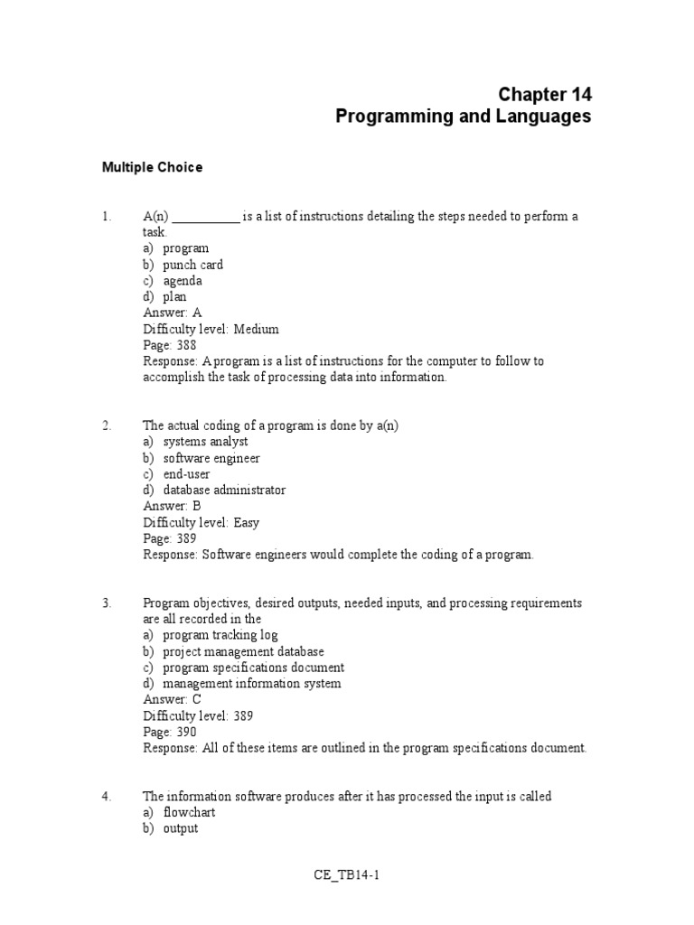 Programming and Languages: Multiple Choice | PDF | Source Code ...