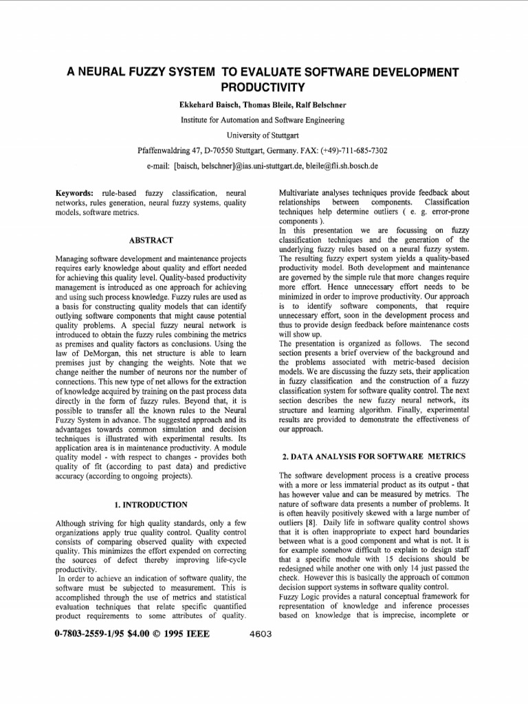 A Neural Fuzzy System To Evaluate Software Development Prod U Ctlvlty | PDF | Fuzzy Logic ...