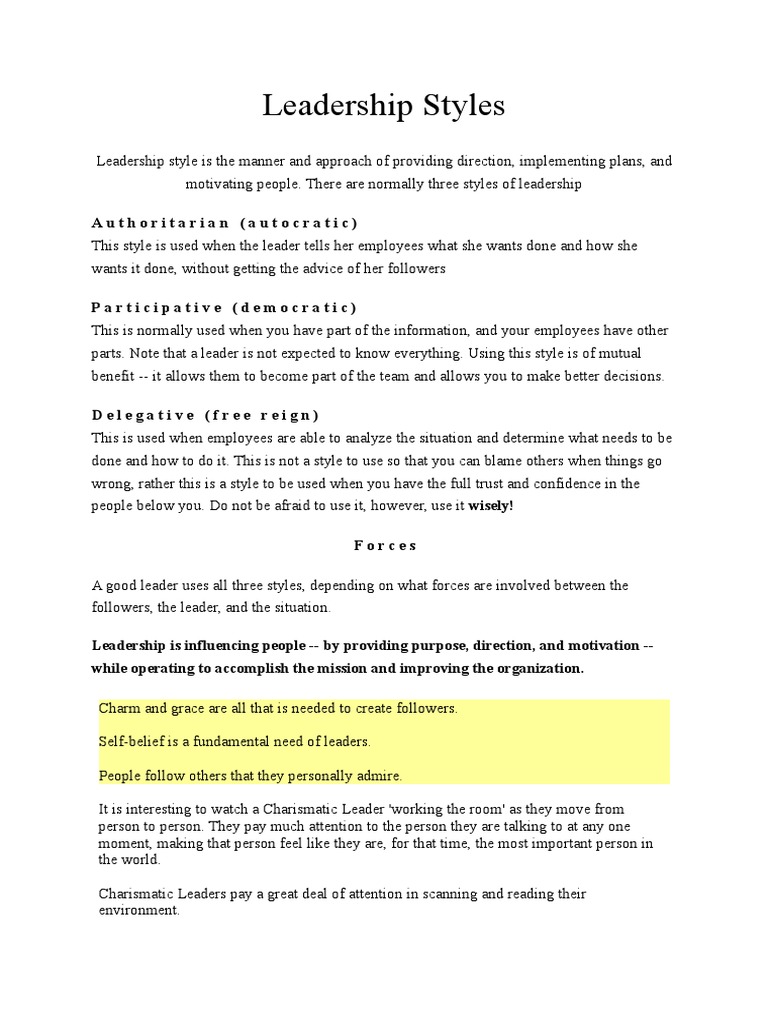 Leadership Styles | PDF | Trust (Emotion) | Leadership