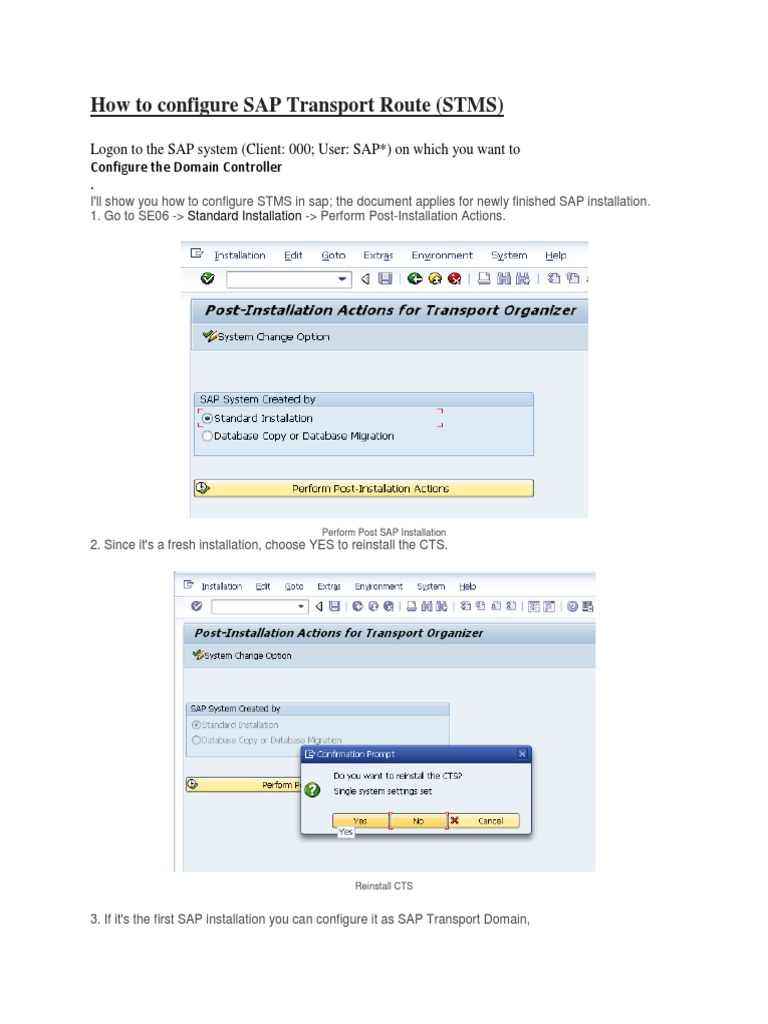 How To Configure SAP Transport Route (STMS) | PDF